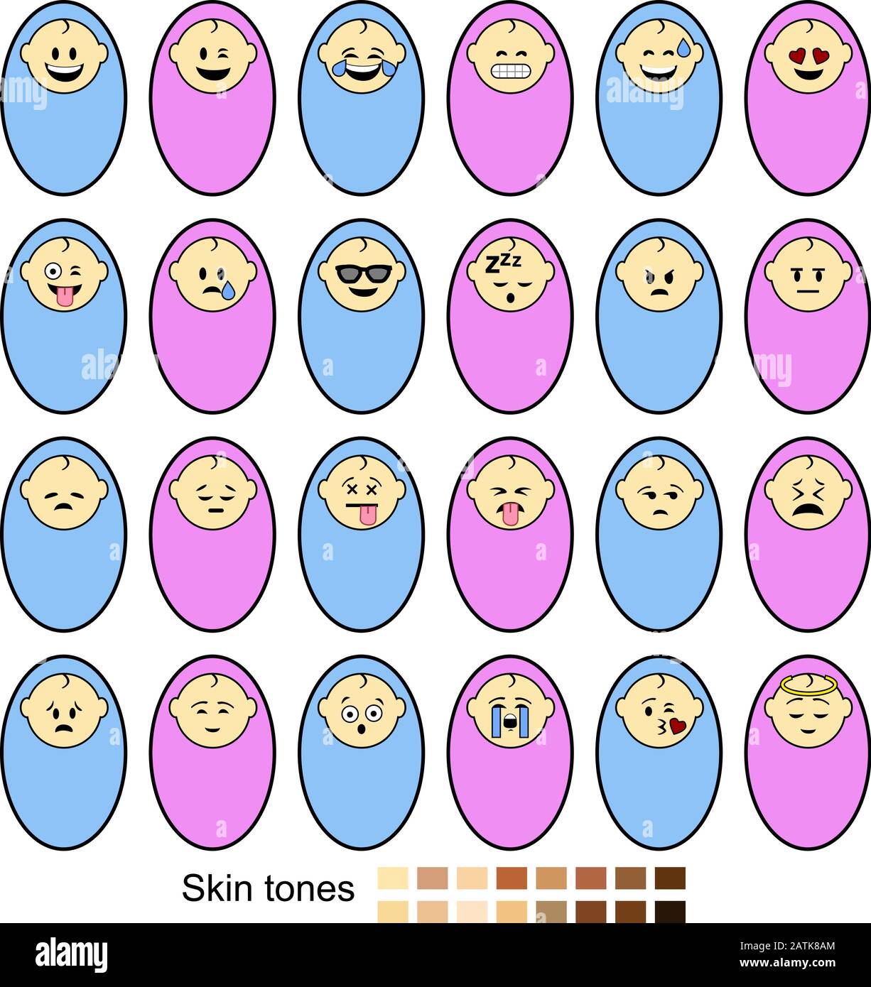 Icon set showing a baby with different facial expressions and emotions ...