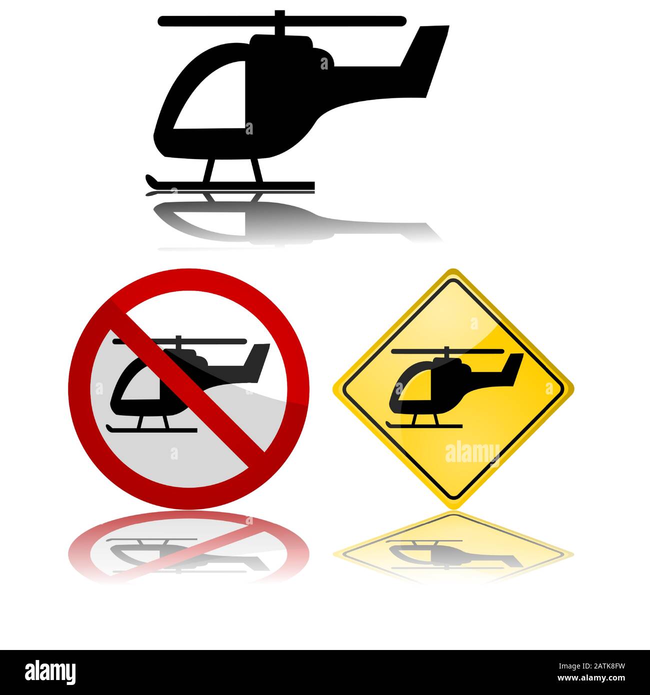 Icon set showing a helicopter by itself and in traffic signs Stock ...