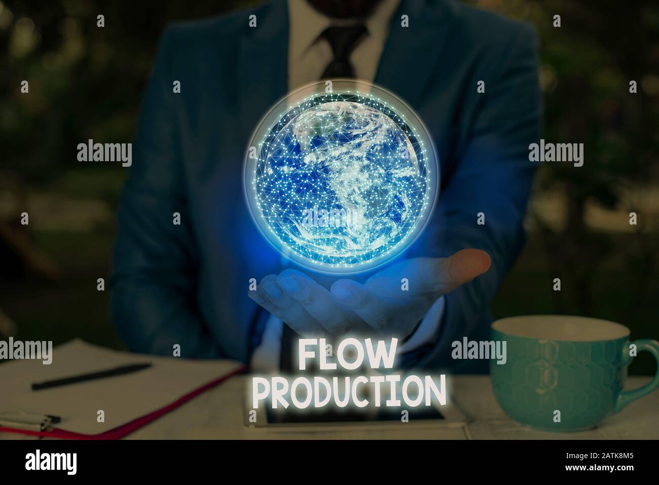 Writing note showing Flow Production. Business concept for items are ...