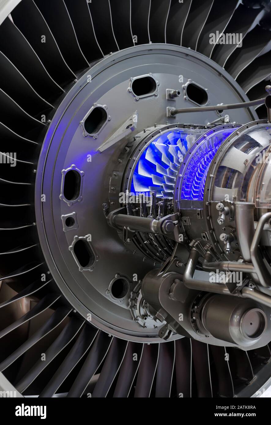 close-up of a large jet engine turbine blades Stock Photo - Alamy