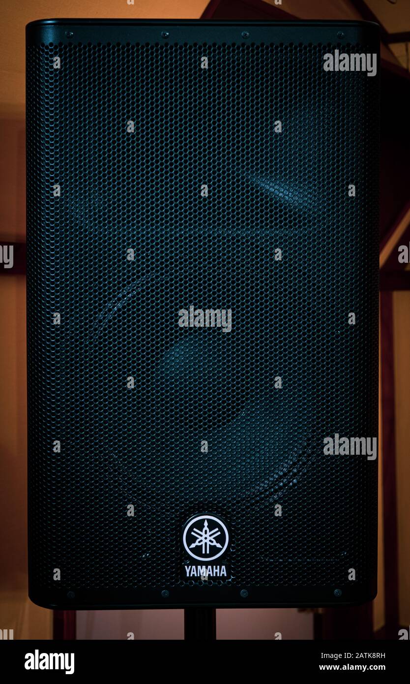 Rome, Italy, february 2nd 2020. Yamaha studio speaker front view logo ...