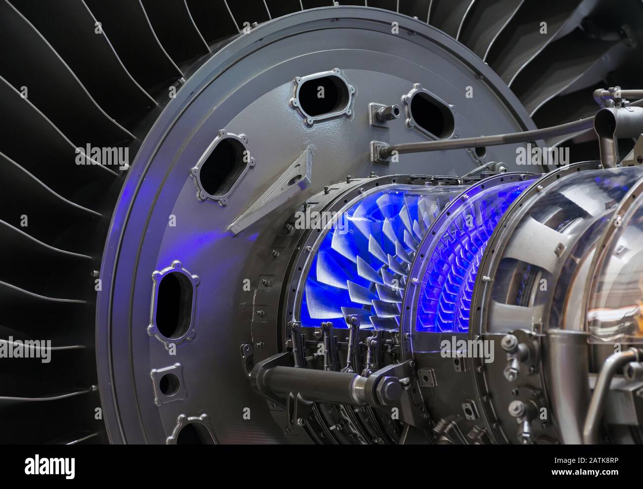 close-up of a large jet engine turbine blades Stock Photo - Alamy