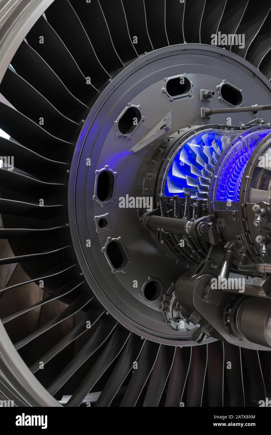 close-up of a large jet engine turbine blades Stock Photo - Alamy