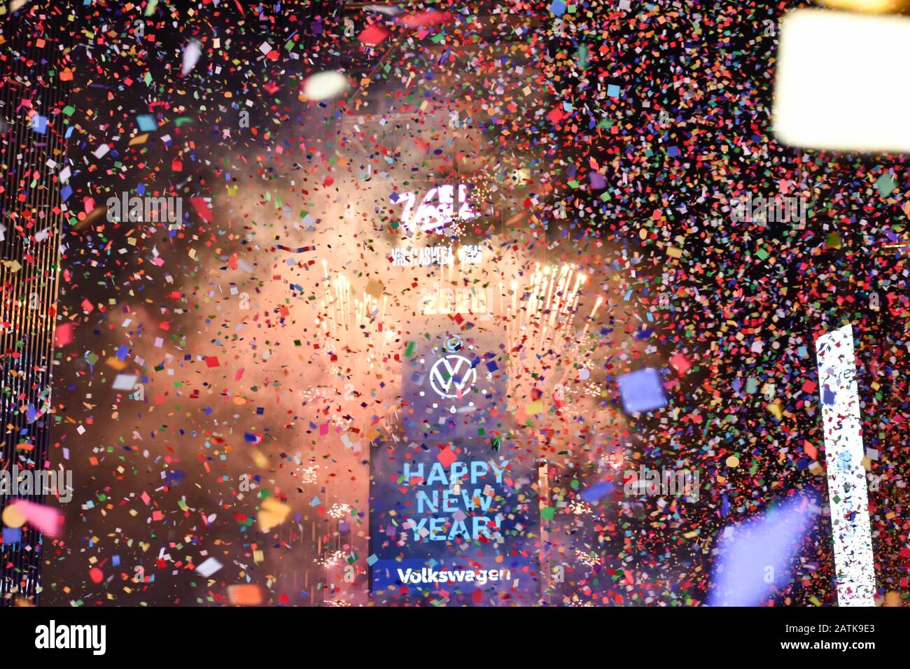 Confetti flies during New Year celebration in Times Square (New York ...