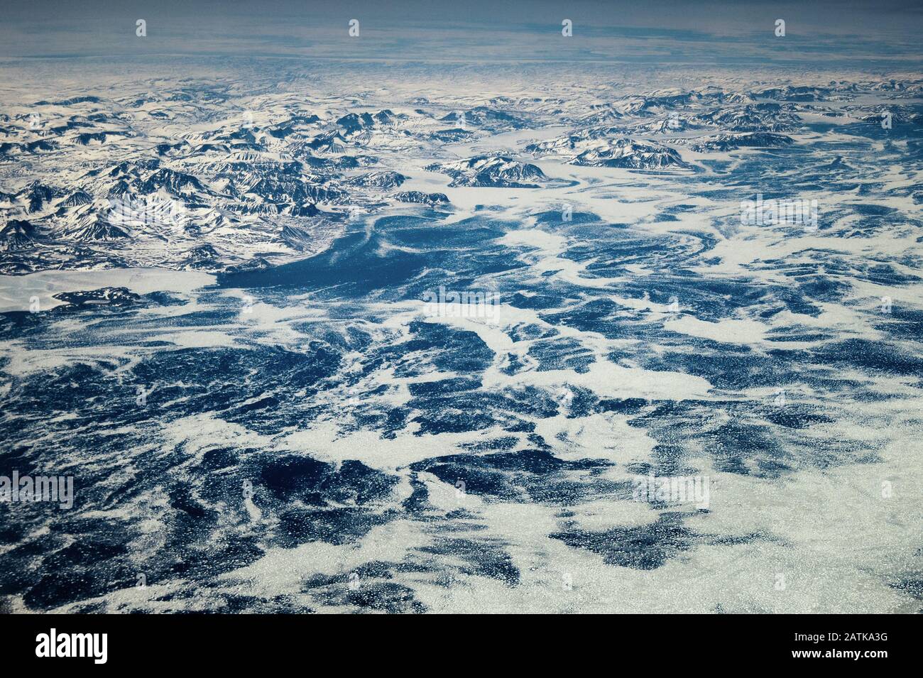 Aerial view from an airplane of Torngat Mountains at Labrador Coast ...