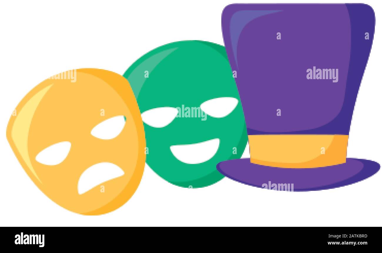 Mardi gras happy sad masks and hat design, Party carnival decoration ...