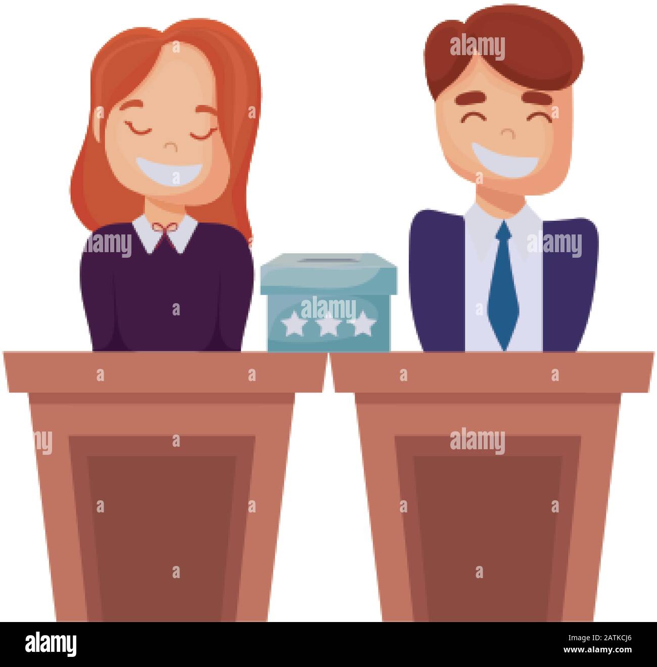 Man and woman cartoon on podium design, Usa happy presidents day ...