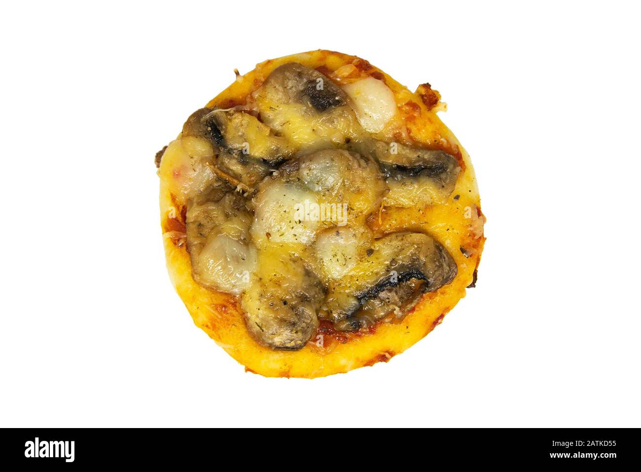 Small mini pizza with mushroom and cheese isoleted on white background ...