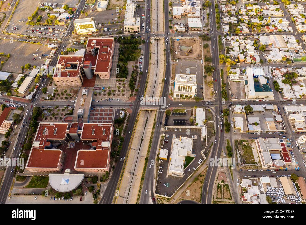 Aerial view of the Government center and ford of the river in ...