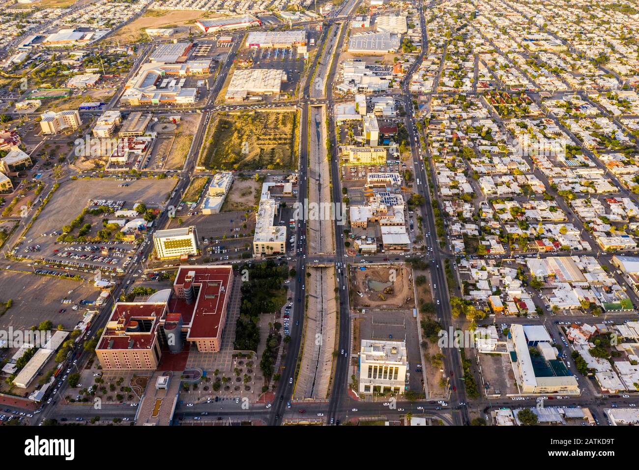 Aerial view of the Government center and ford of the river in ...