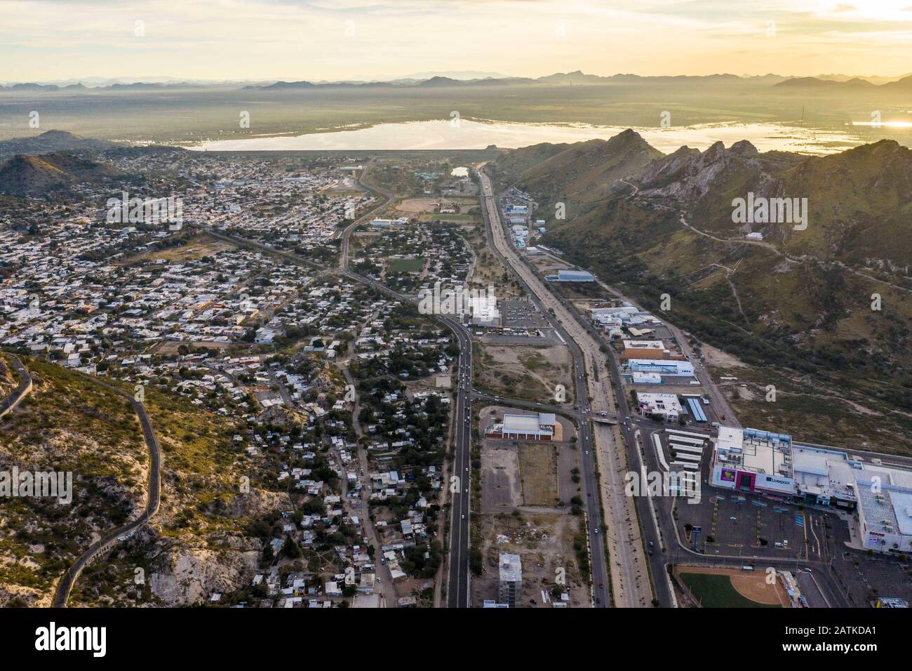 Aerial view of Vado del Rio and Presa de Hermosillo, Sonora. Aerial ...