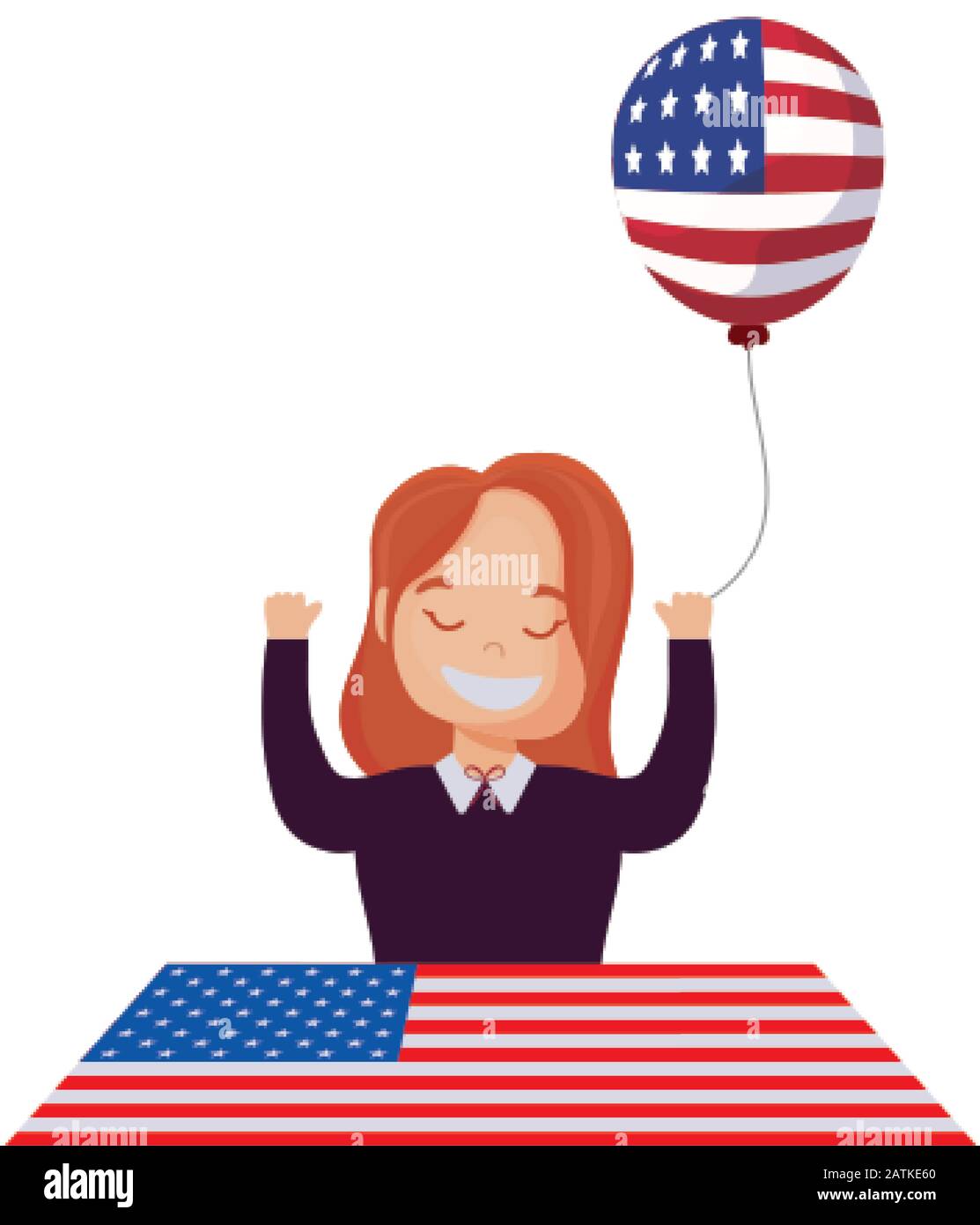 Woman cartoon and flag balloon design, Usa happy presidents day ...