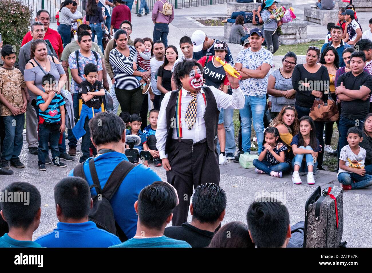 A Mexican clown performs for a crowd in the Macroplaza square in the ...