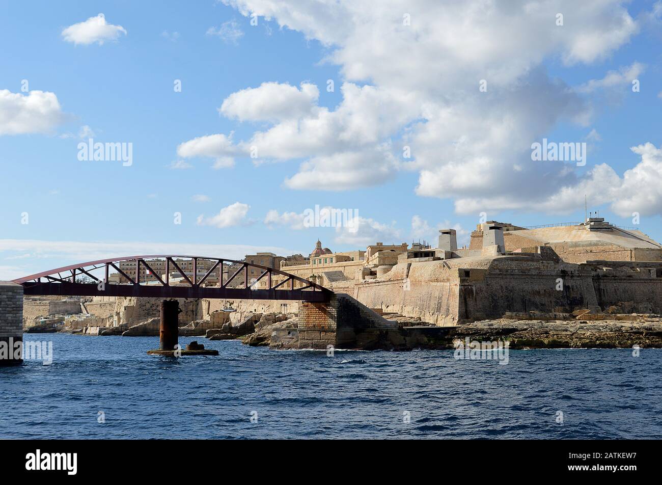 VALLETTA, MALTA - 11 JANUARY 2020: St Elmo or Breakwater bridge rebuilt ...