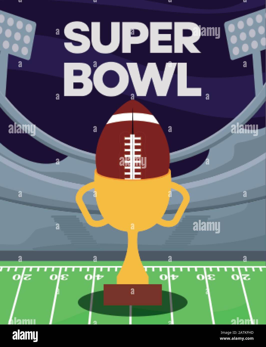 Ball and trophy over field design, Super bowl american football sport ...