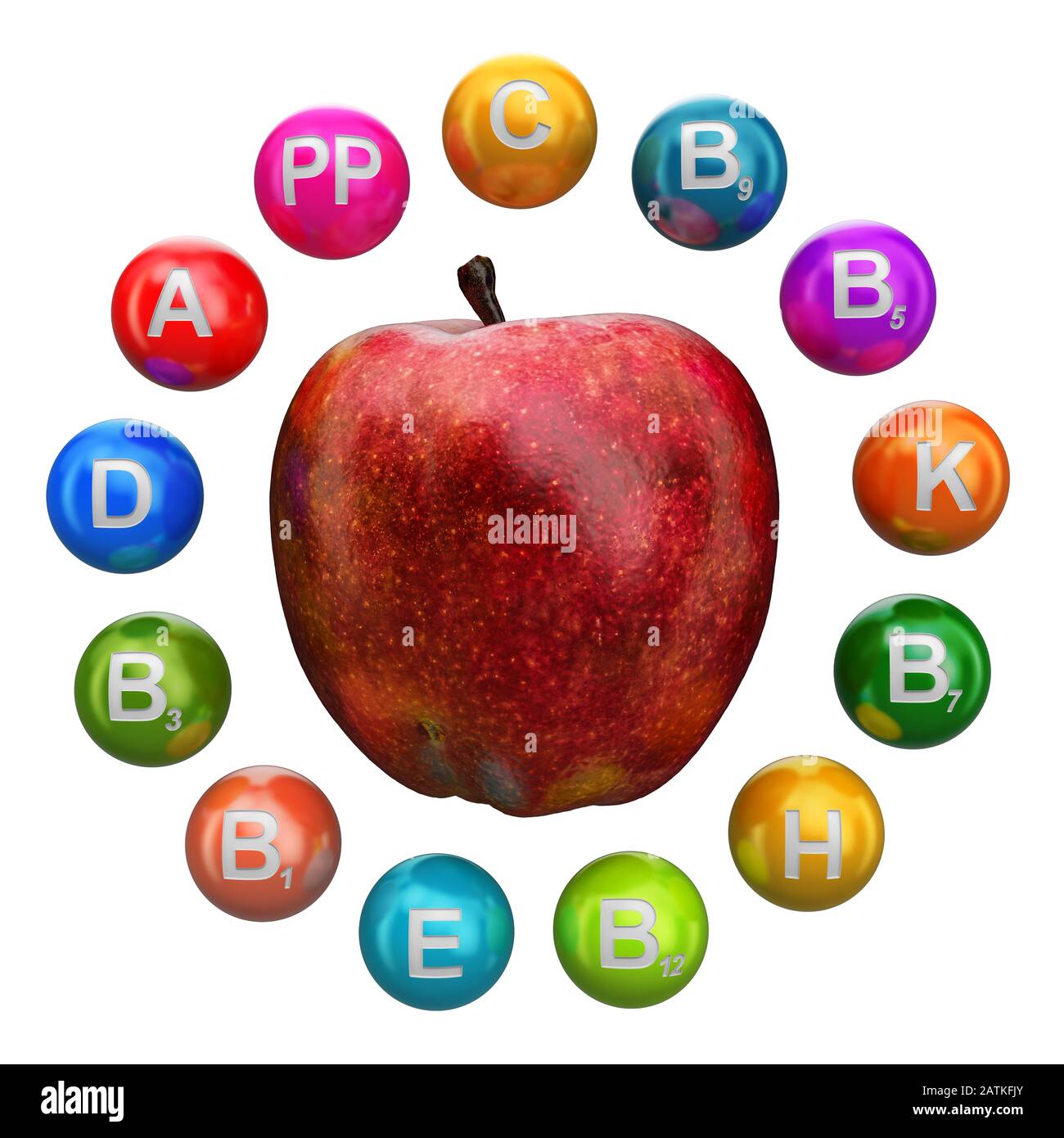 Vitamins in apple, 3D rendering isolated on white background Stock ...