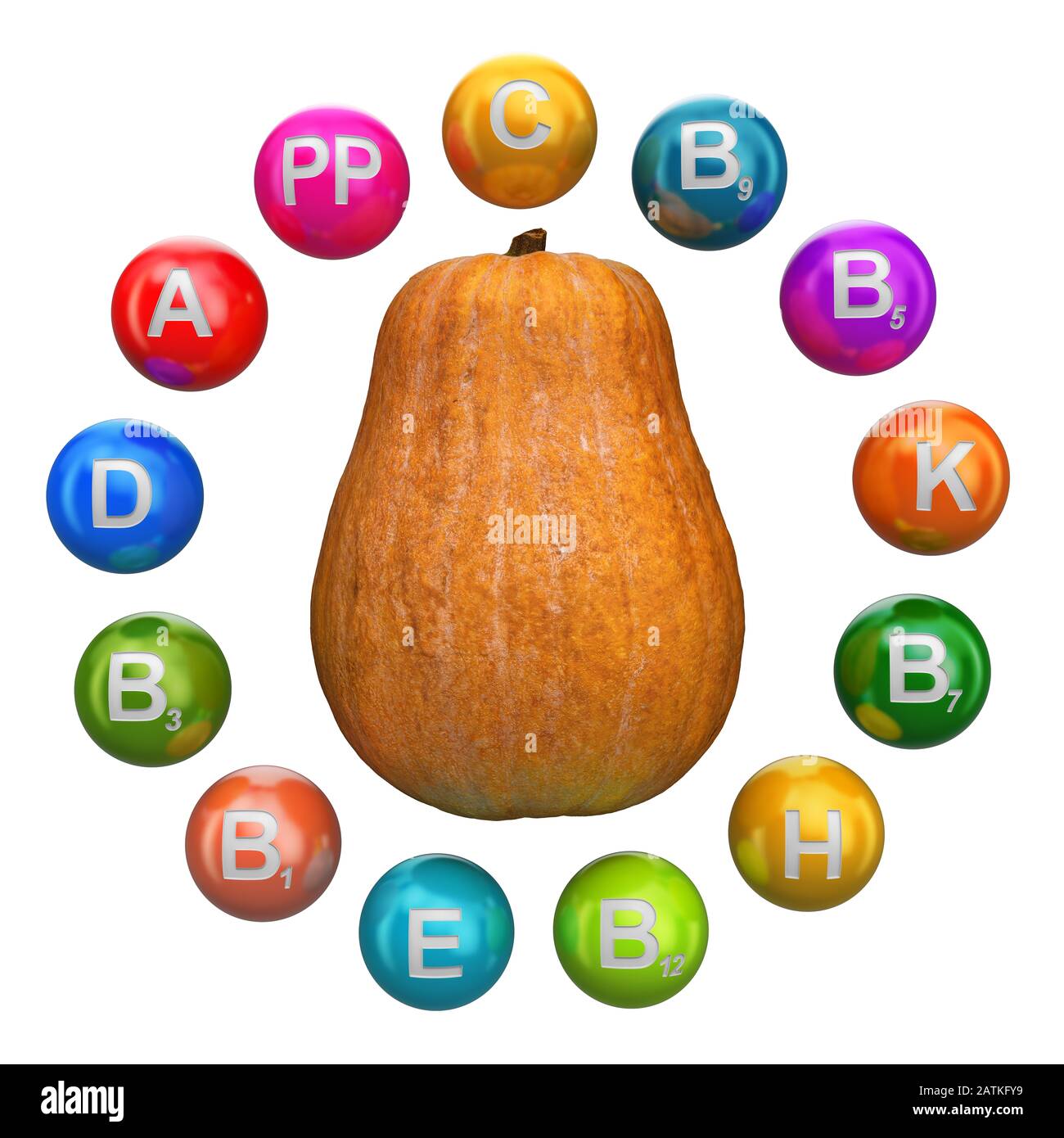 Vitamins in squash, 3D rendering isolated on white background Stock ...