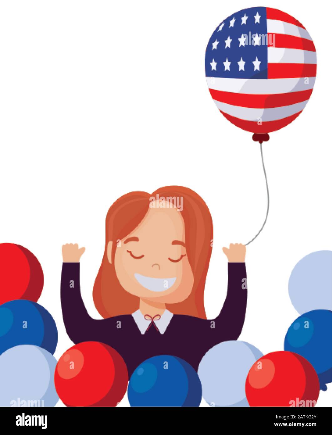 Woman cartoon and flag balloon design, Usa happy presidents day ...