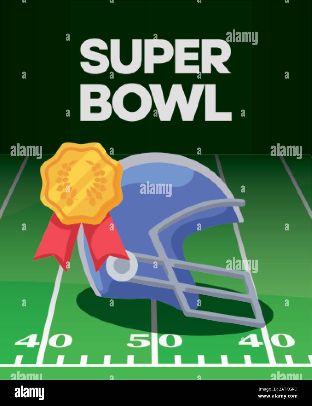 Helmet and gold seal stamp over field design, Super bowl american ...