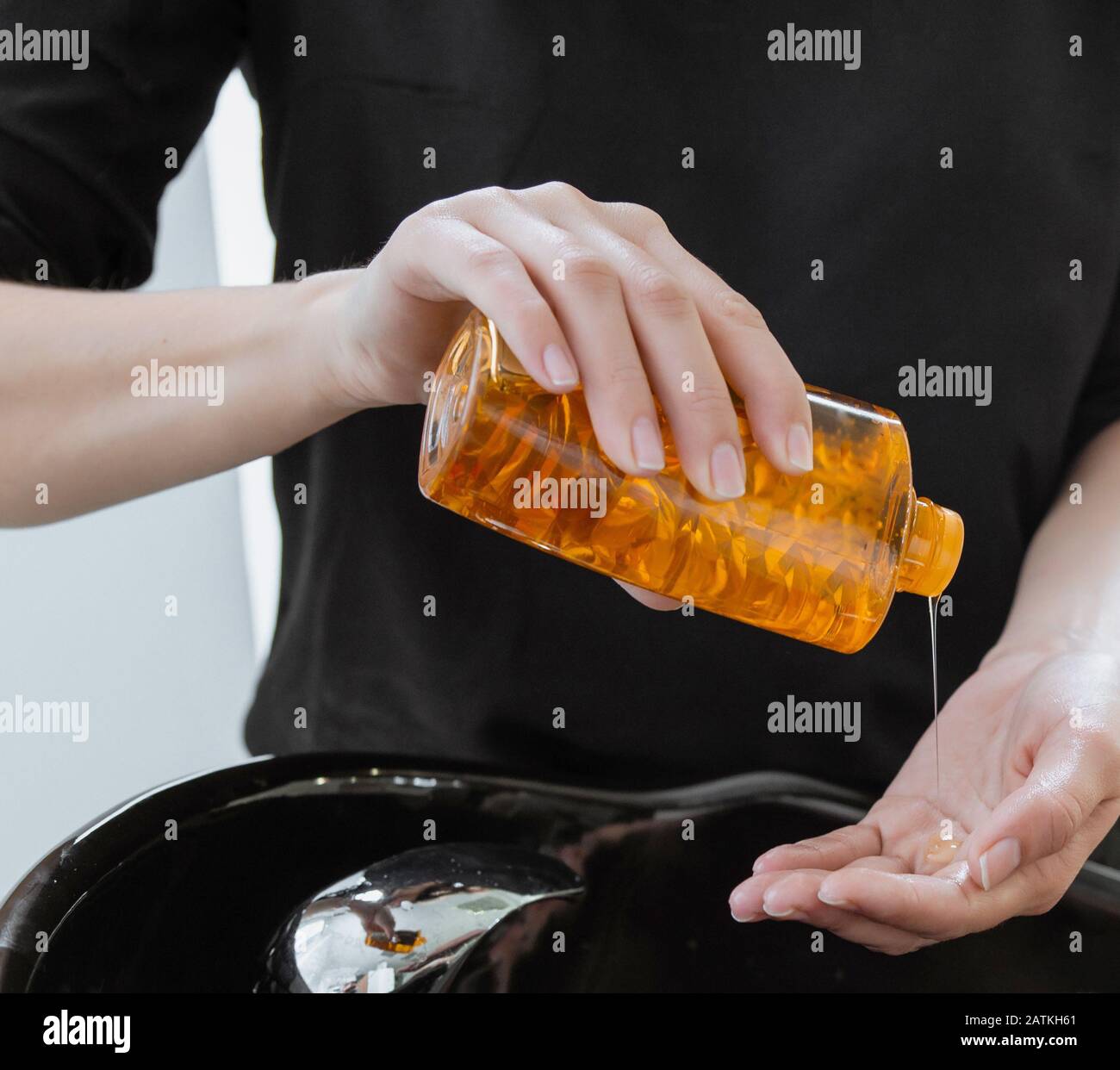 Female hands applying antibacterial liquid soap close up Stock Photo ...