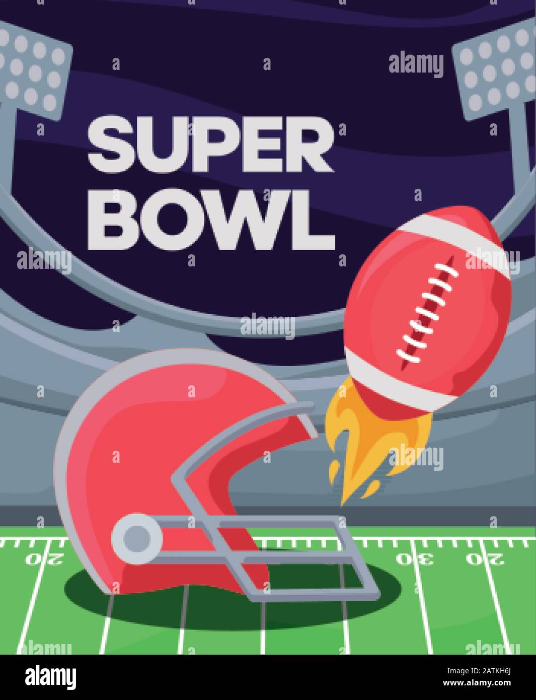 Helmet and ball over field design, Super bowl american football sport ...