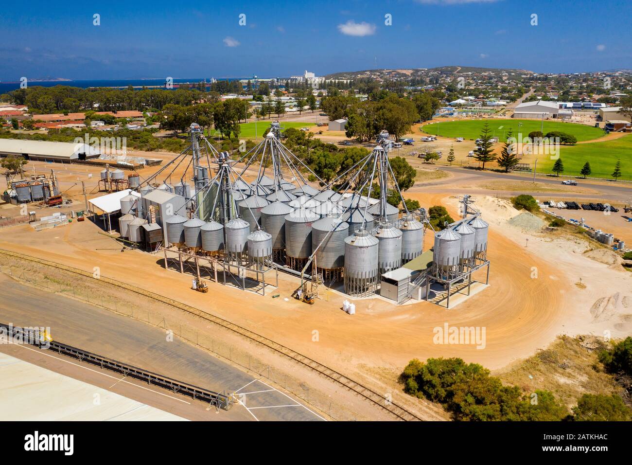 Esperance, Western Australia - Jan 8 2020: Aerial view of grain and ...