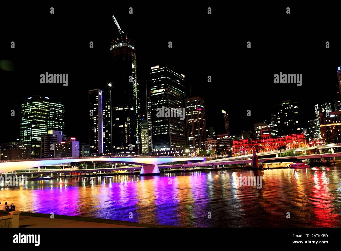 Brisbane QLD: Brisbane city at night from across the river. Long ...