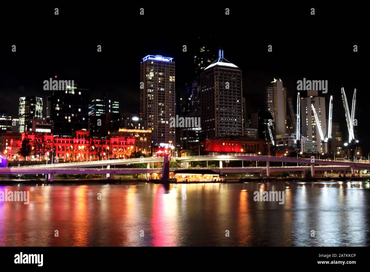 Brisbane QLD: Brisbane city at night from across the river. Long ...