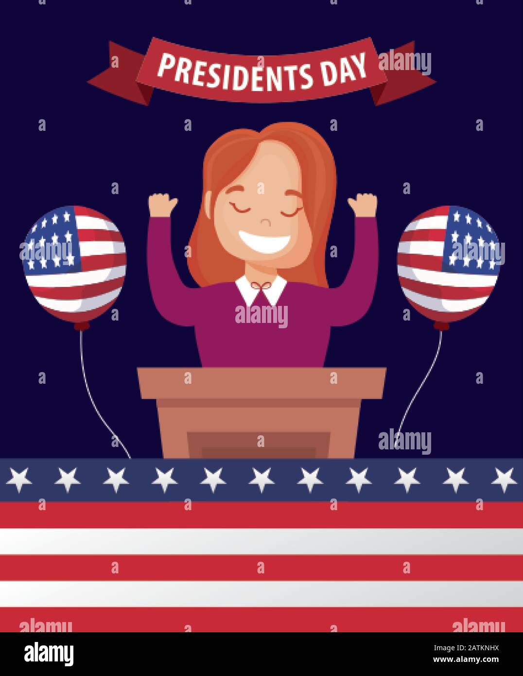 Woman cartoon on podium design, Usa happy presidents day elections ...