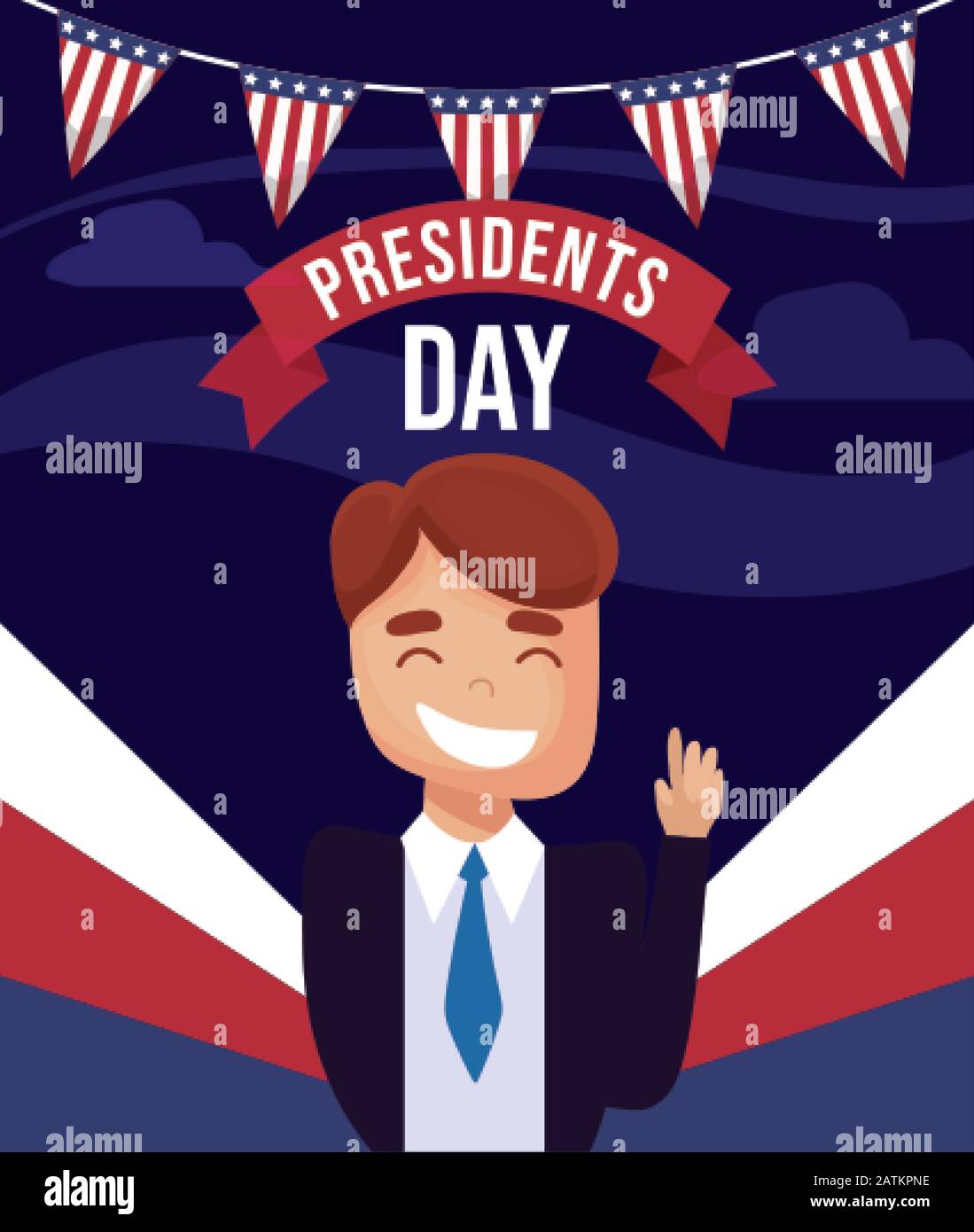 Man cartoon and banner pennant design, Usa happy presidents day ...