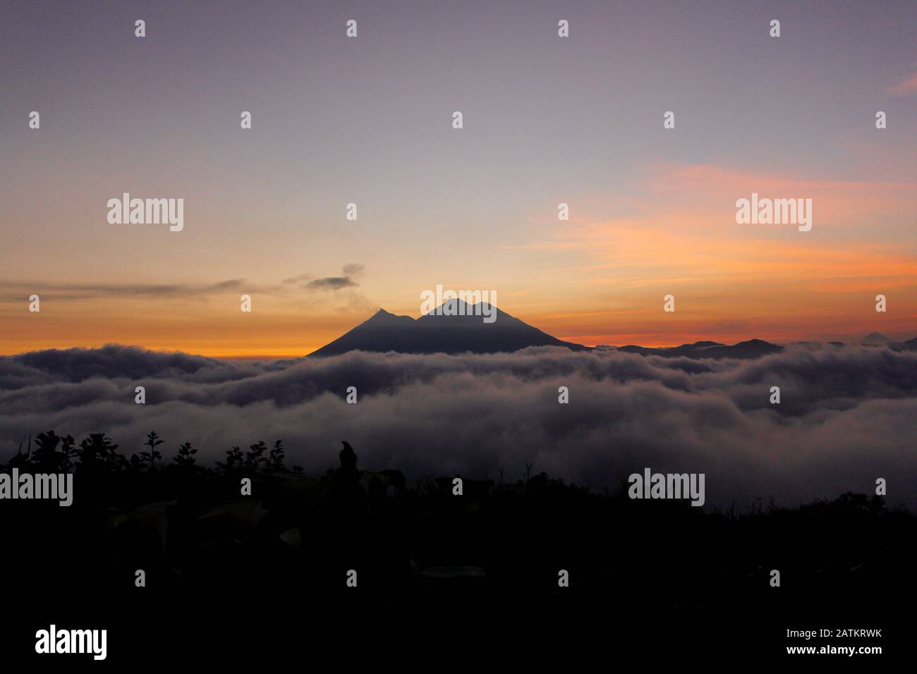 Sunset over Volcano of Fire and Acatenango Volcano - volcanoes ...