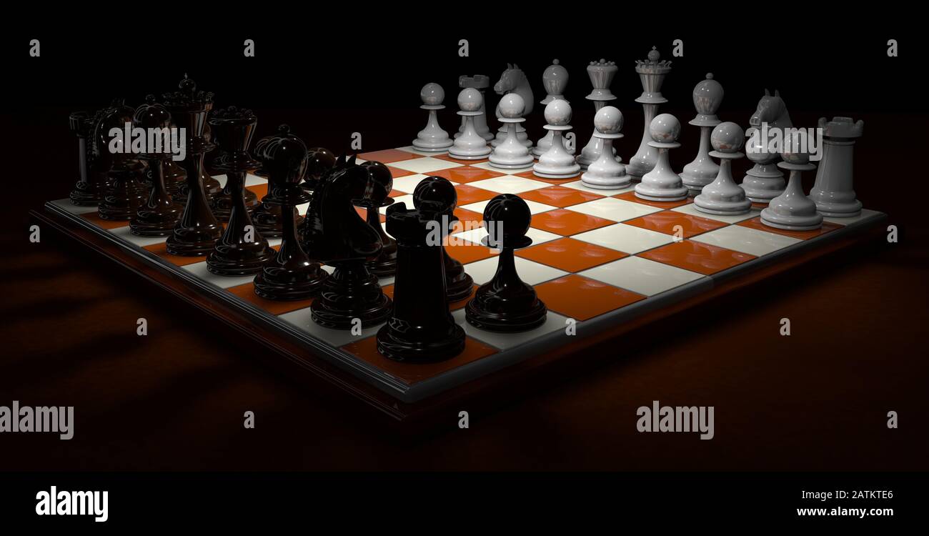 Chess board with bright brown and white squares with black and white ...