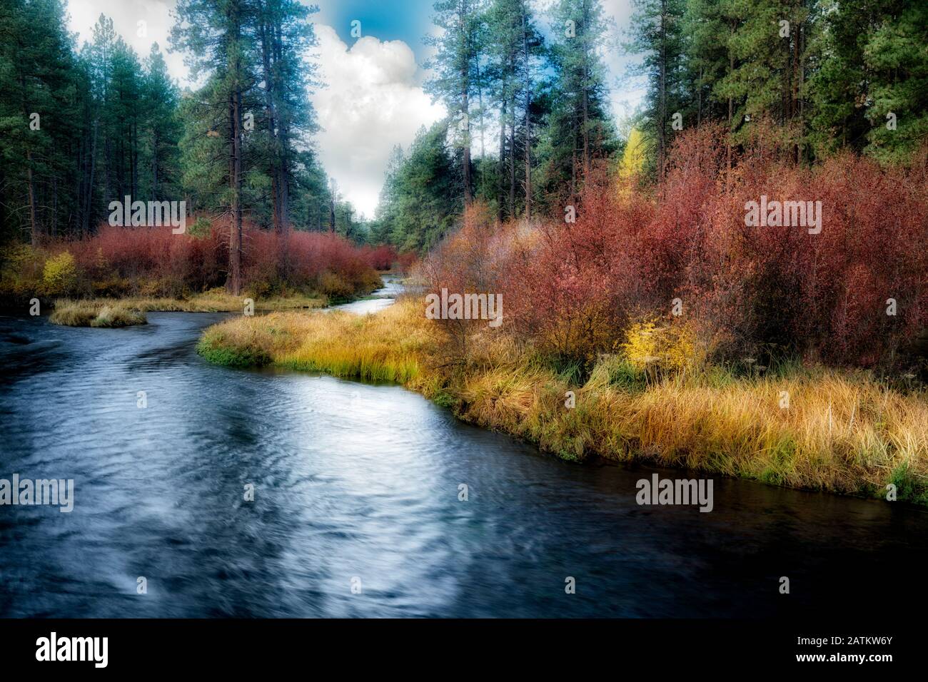 Metolius River and lLake Creek with fall color, Oregon Stock Photo - Alamy