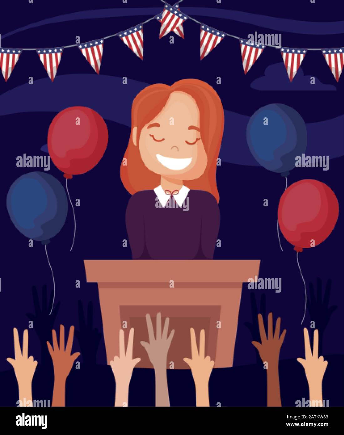 Woman cartoon on podium design, Usa happy presidents day elections ...