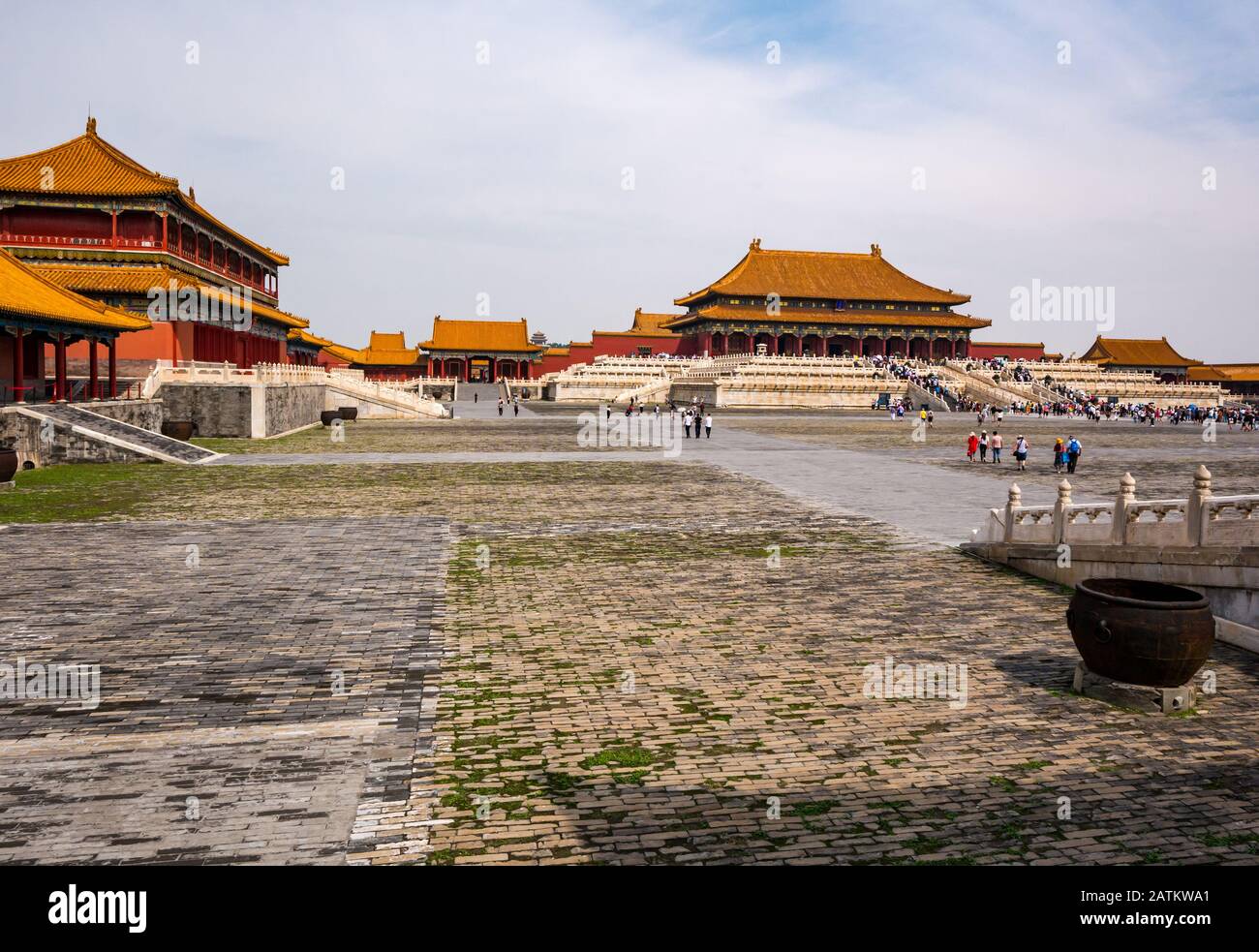 Tourists in Hall of Supreme Harmony courtyard, Outer Court, Forbidden ...