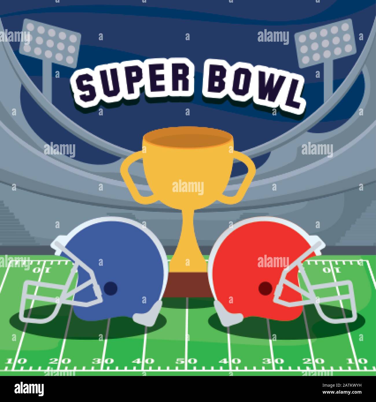 Helmets and trophy over field design, Super bowl american football ...