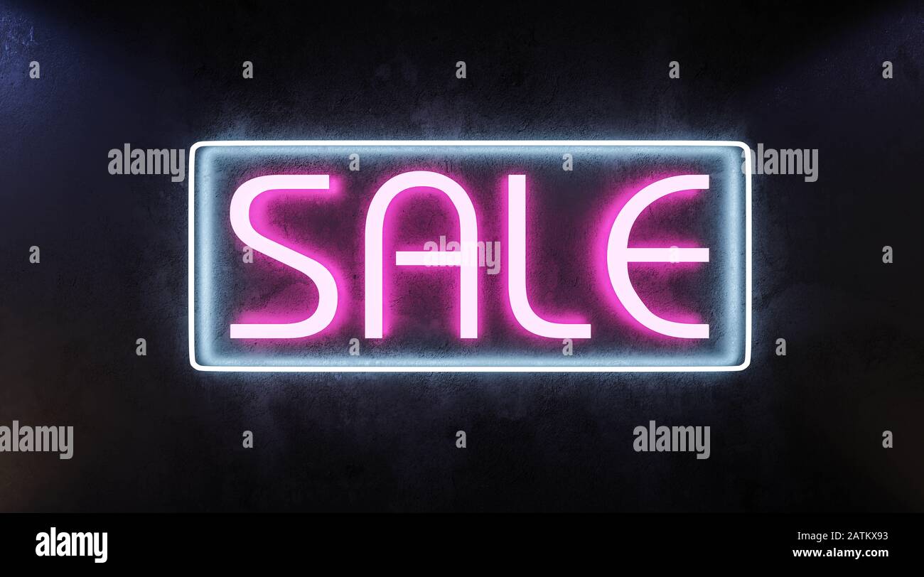 blue and pink neon sale sign opening sale marketing concept on dark ...