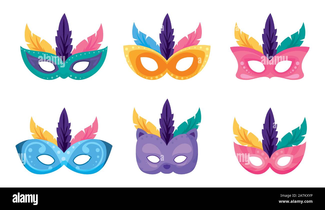 Mardi gras masks set design, Party carnival decoration celebration ...
