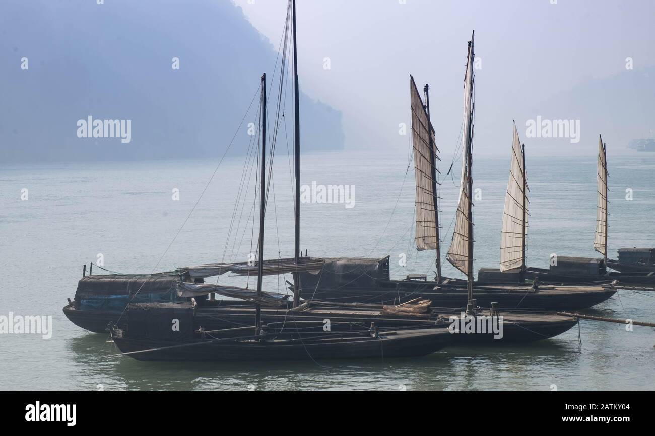 YICHANG, HUBEI / CHINA - DEC 25 2019: Chinese traditional fisherman's ...