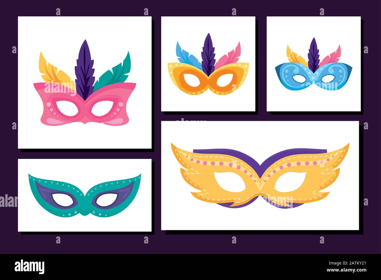 Mardi gras masks set inside frames design, Party carnival decoration ...