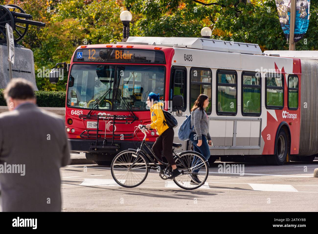 Ottawa, CA - 9 October 2019: Ottawa OC Transpo bus in downtown Ottawa ...