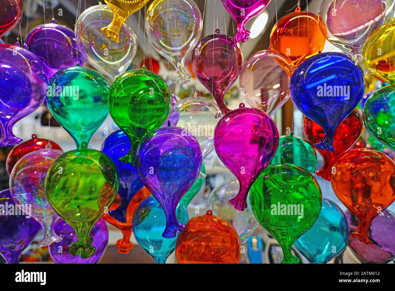 Hanging display of decorative balloons made of Murano glass Stock Photo ...