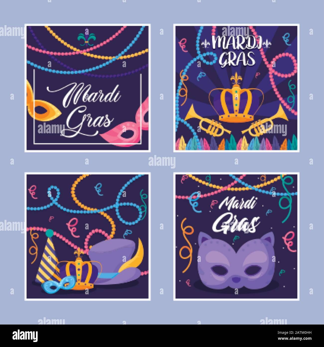 Mardi gras masks crowns hats and trumpets design, Party carnival ...