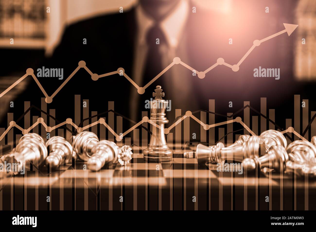 Chess game on chess board on stock market or forex trading graph chart ...
