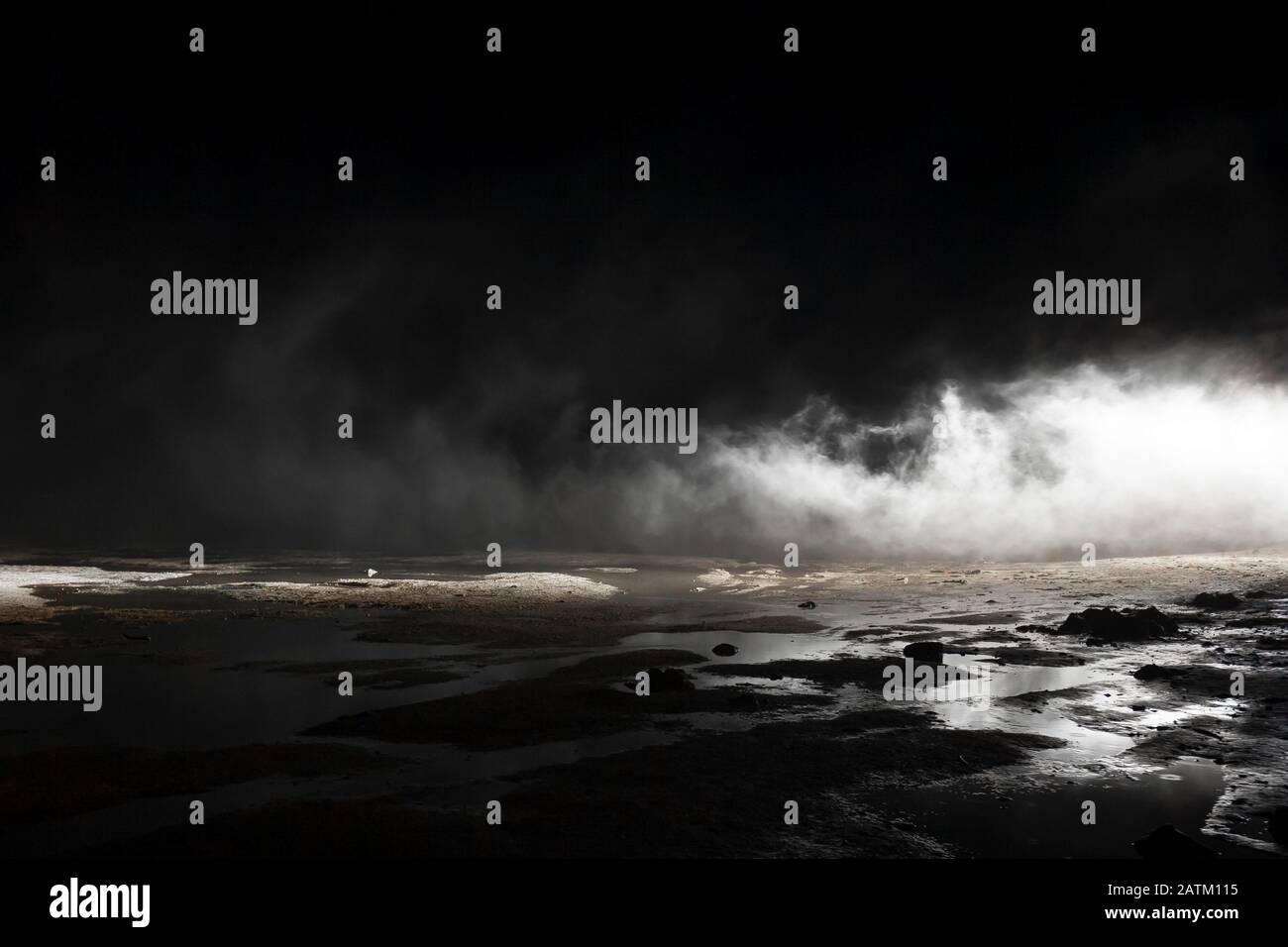 abstract mars like terrain, muddy puddles of water textures, rocks ...