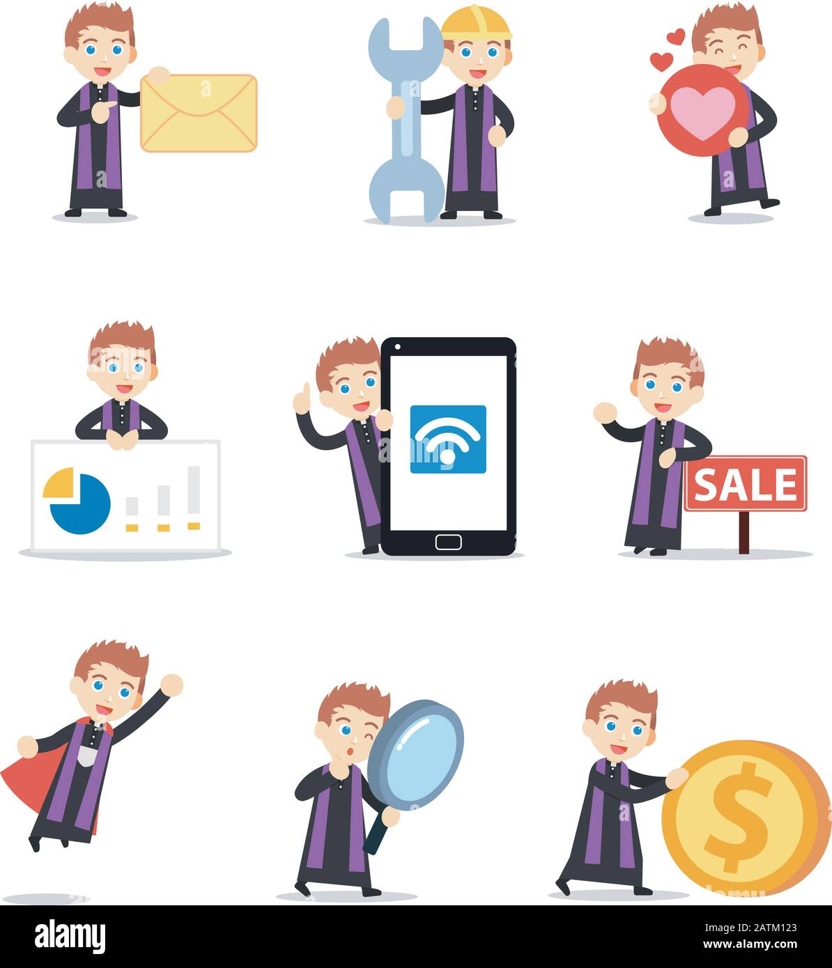 Set of character male priest bring bible on the Church Stock Vector ...