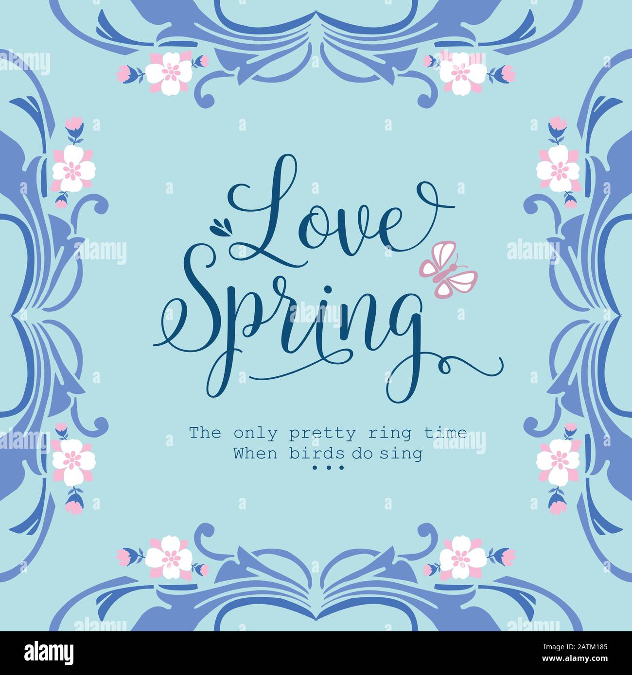 Template design for love spring, with beautiful leaf and floral frame ...