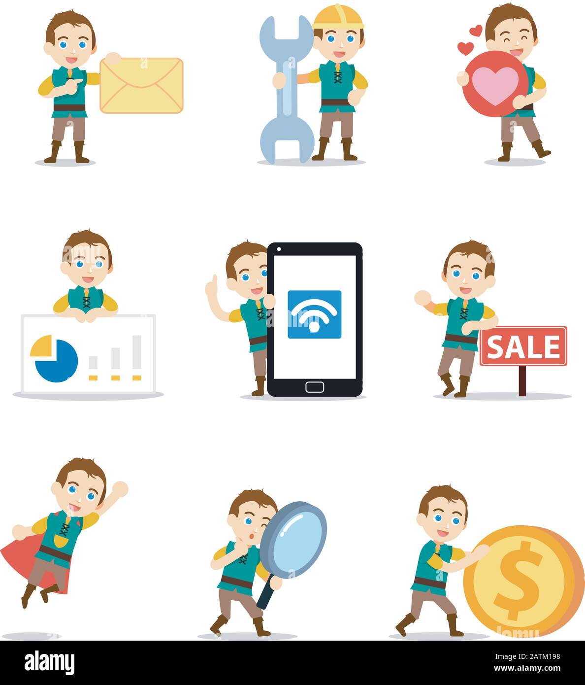 Set of character man act as a prince in a romantic Rapunzel cartoon ...