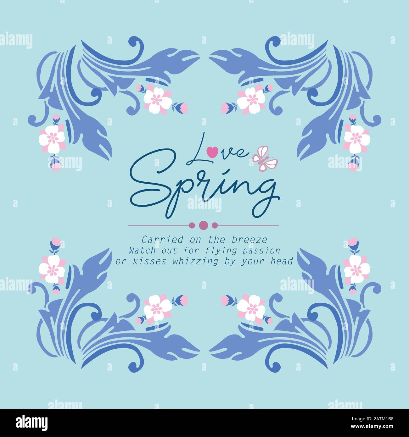 Romantic invitation card design for Love Spring, with leaf and wreath ...