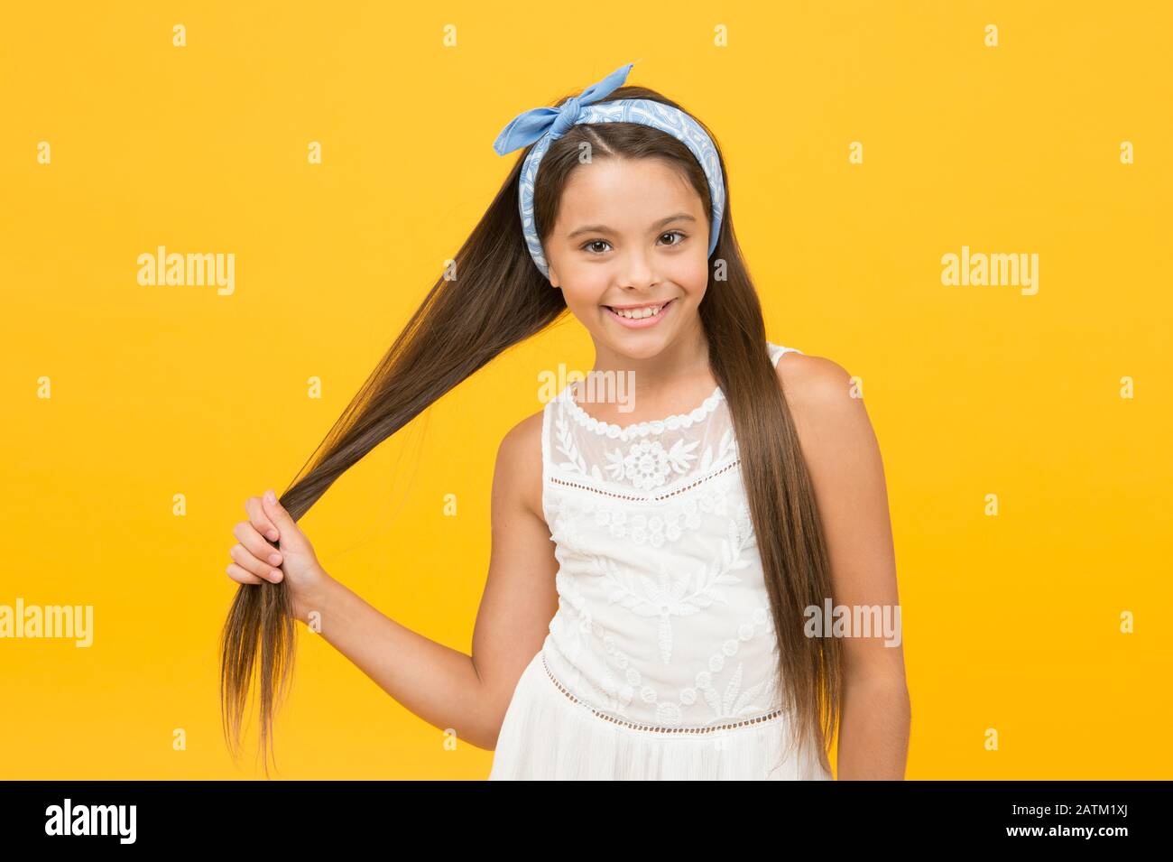 Hair styling technique flattening and straightening. Smooth streamlined ...